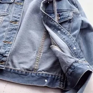 Jackets & Coats | Bernard Lafond Light Blue Denim Jacket With Gray Hood ...
